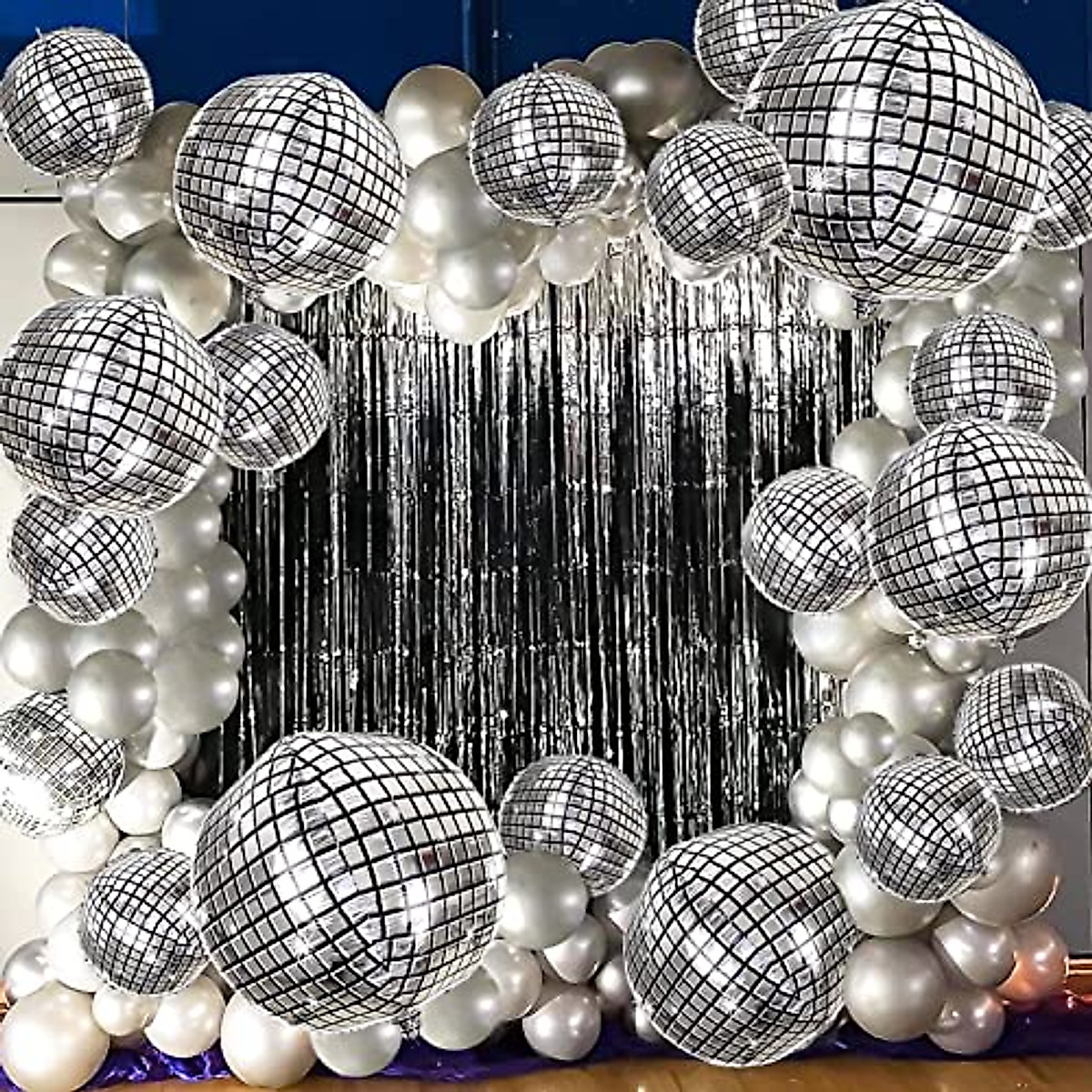 20Pcs Disco Ball Balloons Different Sizes- 4D Large Disco Balloons 32” 22” 10 Inch Assorted Round Metallic Silver Disco Mylar Balloons for 70s 80s Disco Themed Birthday New Year's Party Decor Supplies