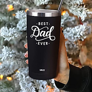 SANDJEST Best Dad Ever Tumbler Gifts for Dad from Daughters Sons - 20oz Stainless Steel Insulated Coffee Travel Mug Christmas, Birthday, Father's Day Gift - Thermal Cup Gift Set with Lid & Straw