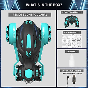 AONGAN Remote Control Car - 2.4 GHz RC Stunt Car 4WD w/Mecanum Wheels, All-Terrain Tires & All Directions, Lights Music & Spray Function Gifts Toys for Boys Girls 5 6 7 8 9 Years Old (Blue)