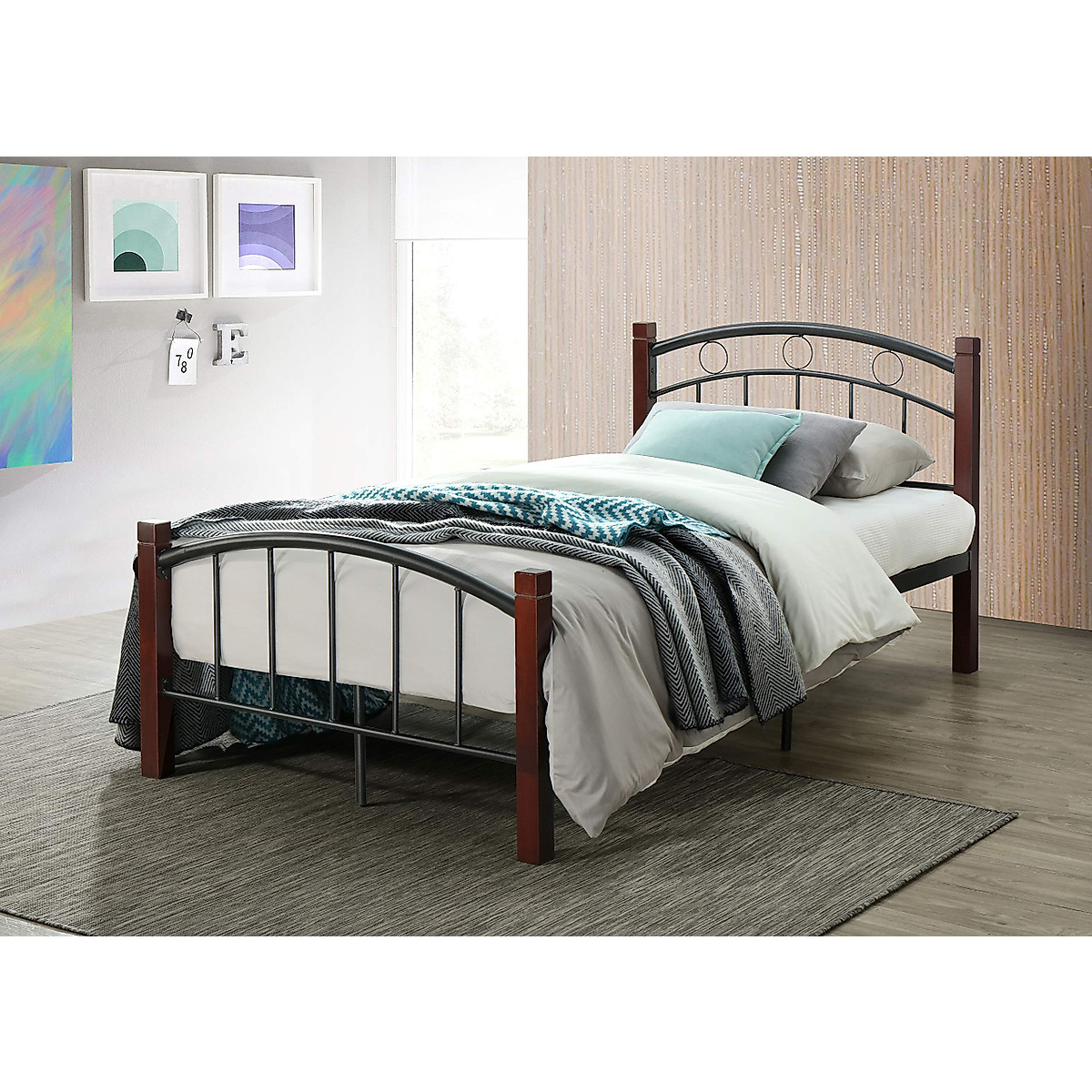 Hodedah Metal Queen, Mahogany Platform, Complete Bed