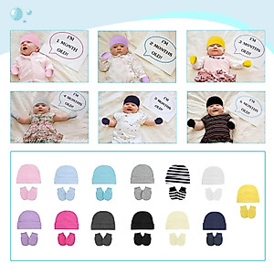 Century Star Newborn Hats Baby Hats and Mittens Knit Infant Baby Hat for Boys Girls Newborn Beanie and Mitten Set D Black&White&Grey&Dark Grey&Navy&Stripes 0-6 Months
