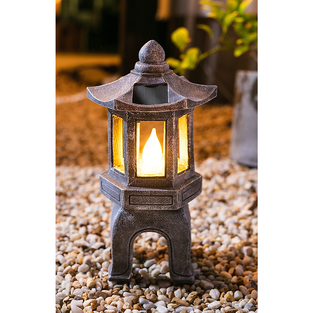 VP Home Pagoda Garden Statue, Solar Powered Statue Japanese Garden Decor, Outdoor Zen Garden Lantern, Flickering LED Garden Light (Peaceful Zen Pagoda)