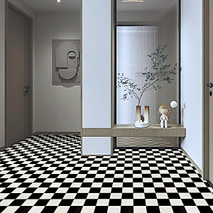 RomDeco Peel and Stick Floor Tile Black and White, Vinyl Flooring Waterproof for Bathroom, Peel and Stick Flooring Self Adhesive Durable Super Easy to Use (11.8in X 11.8in)