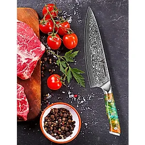 SANMUZUO Chef Knife - 8 inch - Xuan Series - VG10 Damascus Steel Kitchen Knife - Resin Handle (Fantasy Orange)