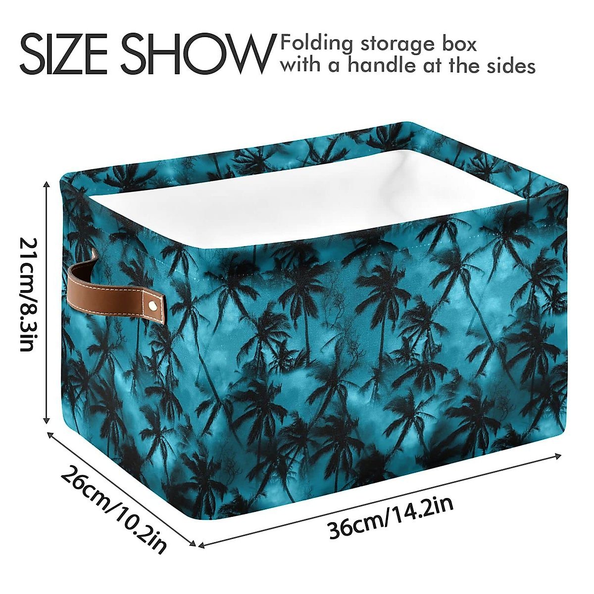 Storage Basket Hawaiian Palm Tree Foldable Canvas Laundry Baskets Bin Waterproof Inner Layer with Sturdy Handles for Toy Nursery Blanket Clothes 2 Pack