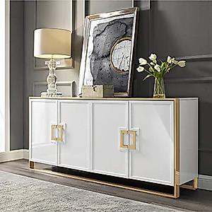 Inspired Home Sideboard - White | Design: Daryl | 4 Doors | Polished Gold Handle and Leg Tip