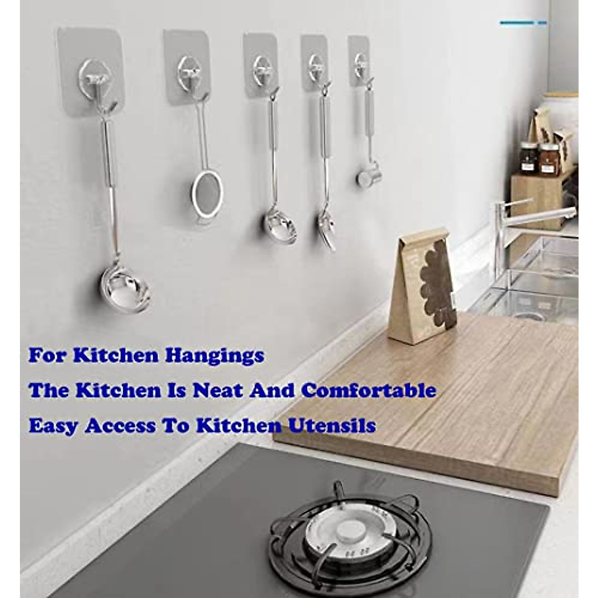 Aecyidk Adhesive Hooks 20 Packs Utility Command Hooks 22 lbs(Max) Self Adhesive Heavy Duty Wall Hooks Waterproof Transparent Hooks Kitchen Door Home Improvement Sticky Hook