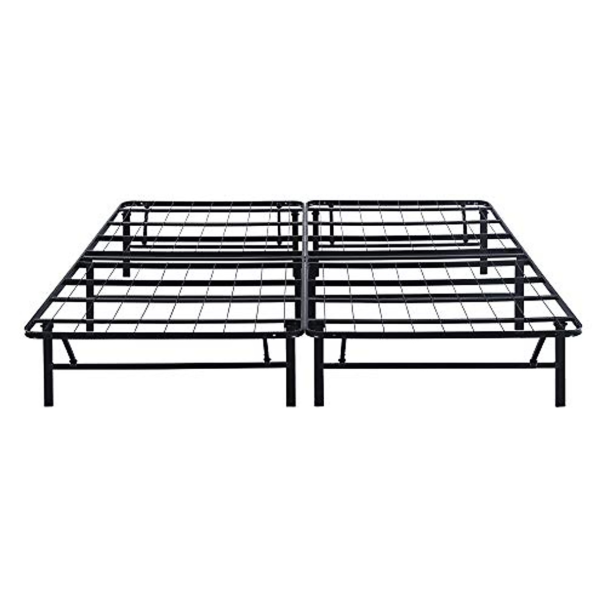 Olee Sleep 14 Inch Foldable Dura Metal Platform Bed Frame, Comfort Base, Height for Under-Bed Storage, Black, Queen