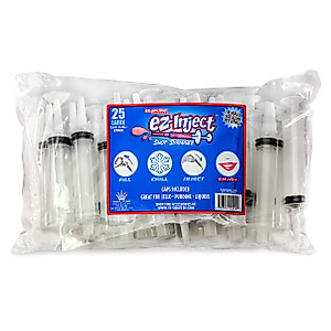 EZ-Inject Plastic Syringes for Jello Shots 2.5oz - 100% Safe and Reusable Jello Shot Syringes with Caps - 25 Pack Large Syringe Shots Holiday and Halloween Party Supplies for Adults