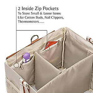 Diaper Caddy With Shoulder Strap & Entertainment Pouch Keeps Baby Still For Diaper Change. Waterproof Diaper Organizer Canvas Fabric Wipe Clean. Diaper Caddy Organizer Multiple Compartments (Beige)