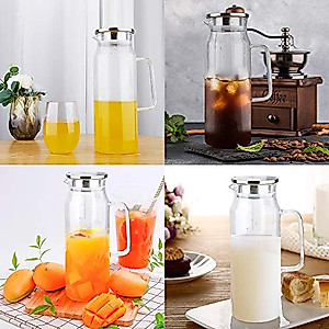 Glass Pitcher with Lid and Handle, 50 oz/1500ml Water Pitcher, Pitcher for Ice Tea and Homemade Juice, Heat Resistant Borosilicate Glass Carafe for Hot/Cold Water.