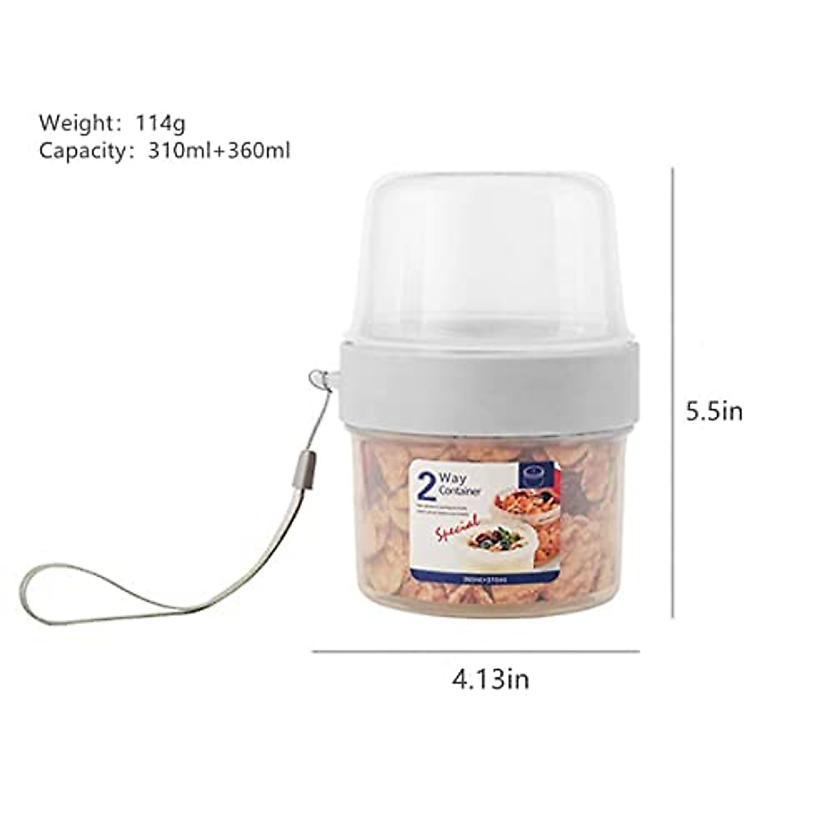 HeNai PETWEKAN Breakfast On The Go Cups,Yogurt Portable Cups Large Capacity Sealed Double Layer Food Container With Cereal Oatmeal or Fruit Container (310ml+360ml)