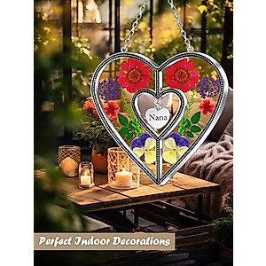 KY&BOSAM Heart Sun Catcher-Stained Glass Panles Nana Suncatchers Hangings for Windows Wind Chime Ornament Nana Gifts - Gifts for Nana Mother`s Day Birthday Christmas