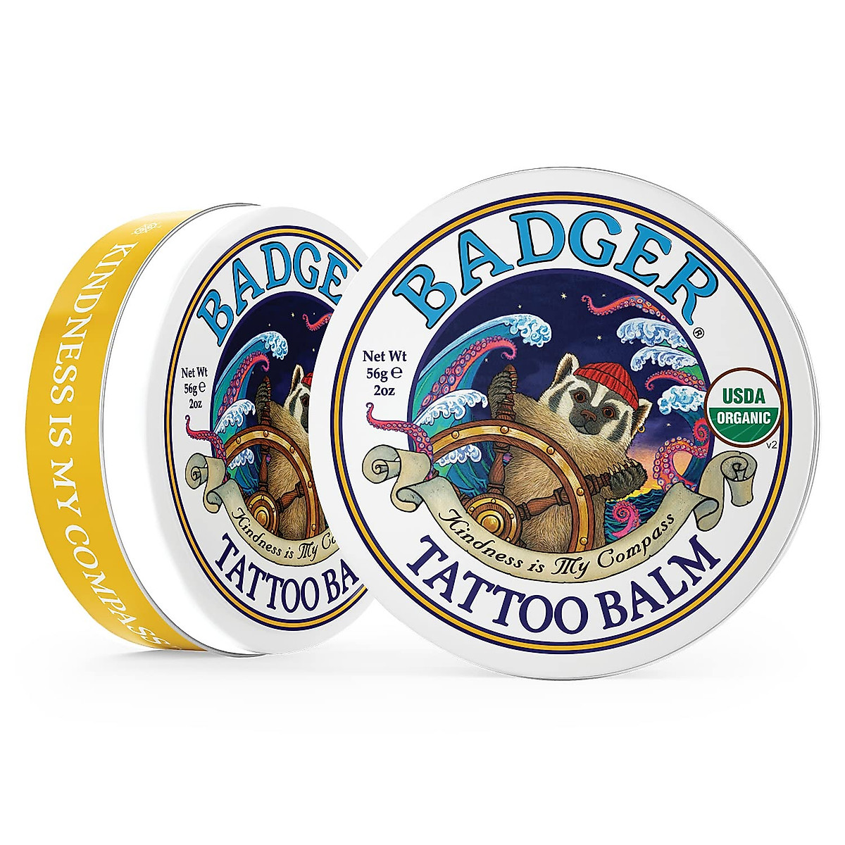 Badger - Tattoo Balm, Natural Tattoo Aftercare Salve, Tattooing Cream that Heals and Protects w/Coconut and Tamanu Oil, Organic Tattoo Butter 2oz Tin