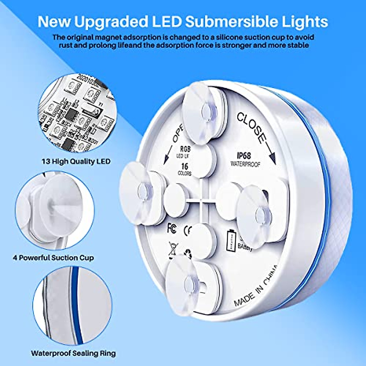 Pool Lights for Above Ground Pools 4 Packs, Submersible LED Lights RGB Color Changing Dimmable Underwater Pool Lights with Suction Cups RF Remote, for Pond Fountain Aquariums Vase Garden Party