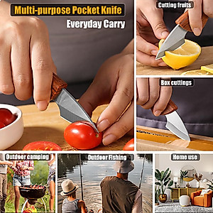 Roczipeng 2 Pieces Small Pocket Knife with Sheath, Keychain Knife for Men, Box Cutter Knife, Fish Shaped Fixed Blade Knife, EDC Pocket Knives for Outdoor Camping