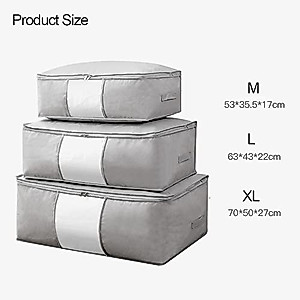 FYY 2 Pack Clothes Storage Bag, Double Zipper Storage Bag Clothes Organizer with Clear Window for Blanket, Sweaters, Coat, Clothes, Bed Sheet-2 Medium-Grey