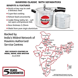 Hawkins Classic Pressure cooker, 10 L WITH SEPERATOR, Silver