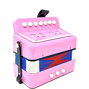 JOYSAE 7 Keys 2 Bass Accordion Kids Accordion Toy Solo Ensemble Instrument Musical Educational Instrument for Early Childhood Teaching (Pink)