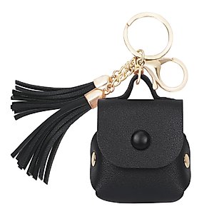 Simpolor Designed for Airpods Case (1st and 2nd Generation), Premium PU Leather AirPods Case Cover with Tassels and Metal Buckles, Compatible with Wireless Charging Cute Airpod Pouch Case, Black