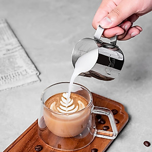 MMtong Coffee Tamper, Espresso Tamper Set 51/58mm for Espresso Barista，Aluminum Tamper Press plus Free 5oz/150ml Milk Frothing Pitcher with Art Pen, Silver