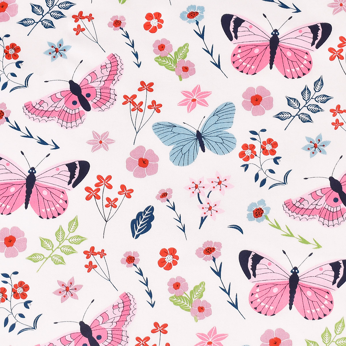 Scientific Sleep Butterfly Pink Flower 100% Cotton Cozy Fun Twin Bed Sheet Set, Flat Sheet & Fitted Sheet & Pillowcase Kids Boys Girls Bedding Set