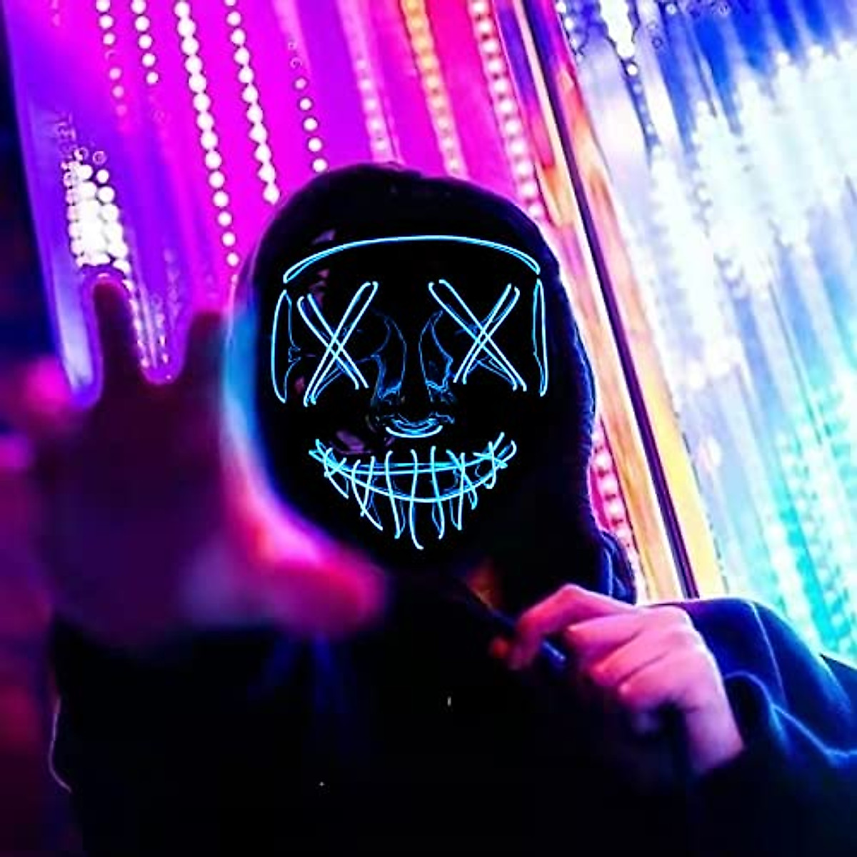 Entrope Halloween Mask, LED Glow Scary Halloween Face Mask for Festival Cosplay Halloween Costume Masquerade Parties, Carnival, Gifts (Blue)