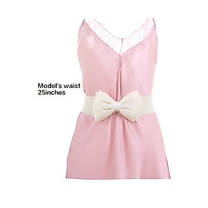 Allegra K Women Elastic Waist Belt Wide Stretch Cute Bowknot Waistband Fit Waist:24-32 inches Beige