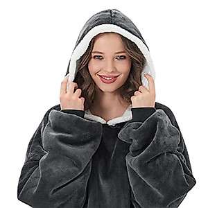 Qeils Oversized Wearable Blanket Hoodie | Hooded Blanket Sweatshirt with Deep Pockets, Cozy Warm Fleece Sherpa Blanket,Gifts for Adults Mom Wife Girlfriend Men (Black, Adult)
