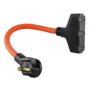 PLIS TT-30P to (3) 5-15R Generator Adapter Plug,5-15R Tri Outlet Adapter Cord,STW 10AWG*3C Generator Cable,30Amp,125V,3Prong,Orange,1.5FT