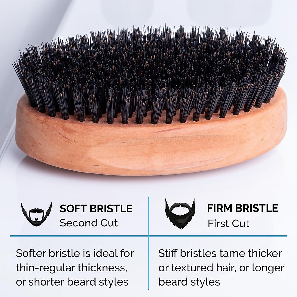 ZEUS Oval Military Beard Brush with Bristle Cleaner, Boar Bristle Beard Brush & Bristle Rake Cleaner Gift Set (Made in Germany) Firm Bristles Q91