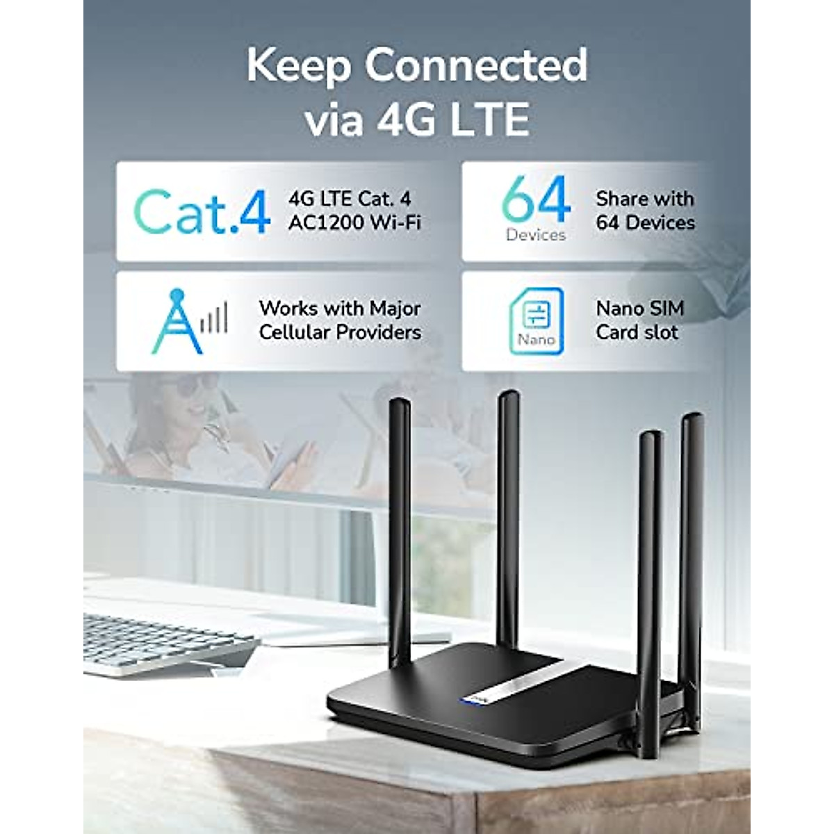 Cudy New AC1200 Dual Band Unlocked 4G LTE Modem Router with SIM Card Slot, 1200Mbps Mesh WiFi, EC25-AFX Qualcomm Chipset, 5dBi High Gain Antennas, DDNS, VPN, Cloudflare, LT500
