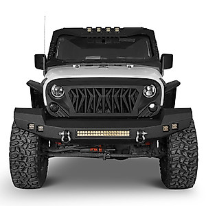 u-Box Front Bumper & Rear Bumper Combo for Jeep Wrangler JK 2007-2018 Textured Black Steel Bumper w/Spare Tire Carrier & 120W LED Light Bar & Receiver Hitch
