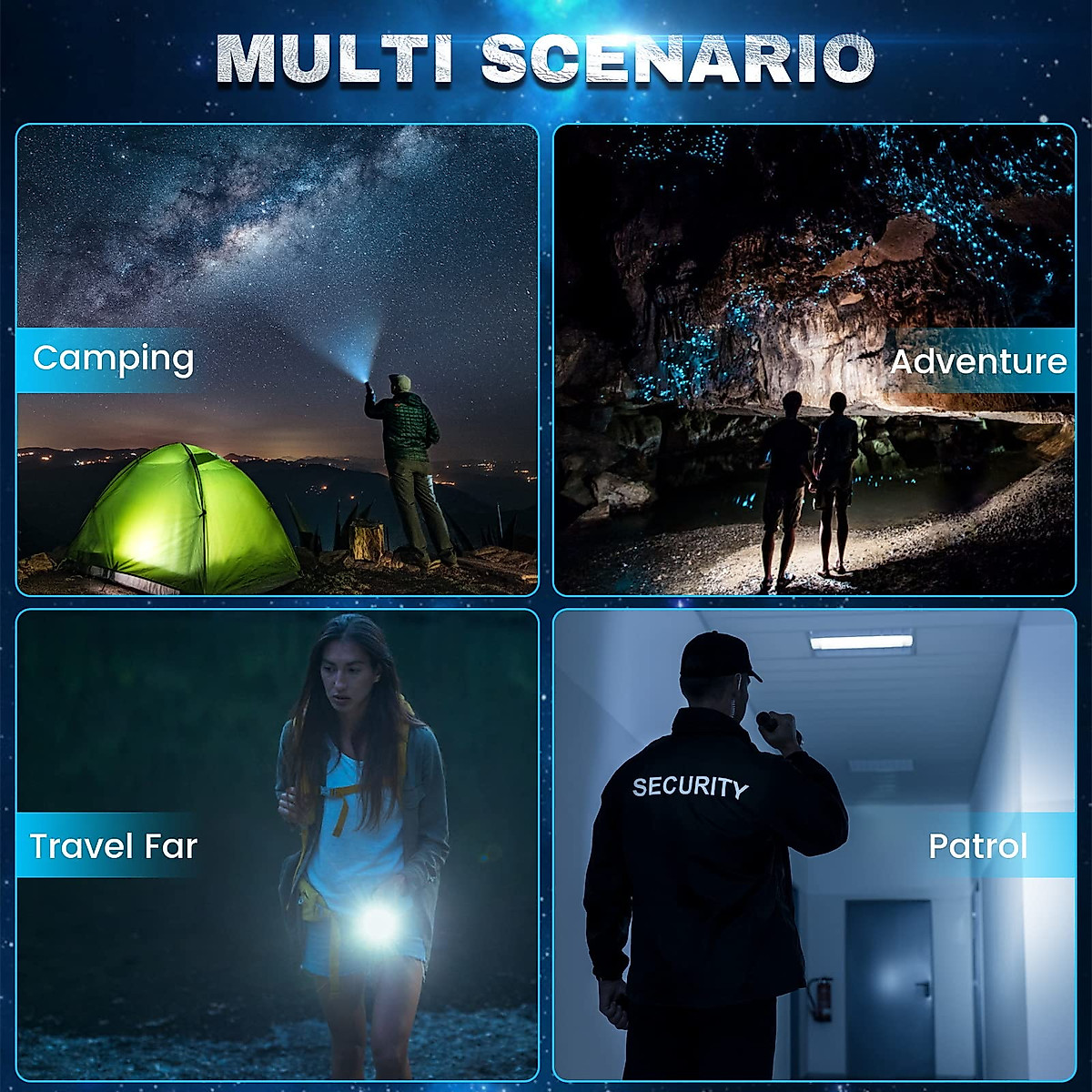 Rechargeable Flashlights High Lumens, 150000 Lumens Super Bright Tactical Flashlight One Click Off, IPX6 High Powered Flashlight USB Powerful Handheld Flash Light for Emergencies, Camping, Hiking