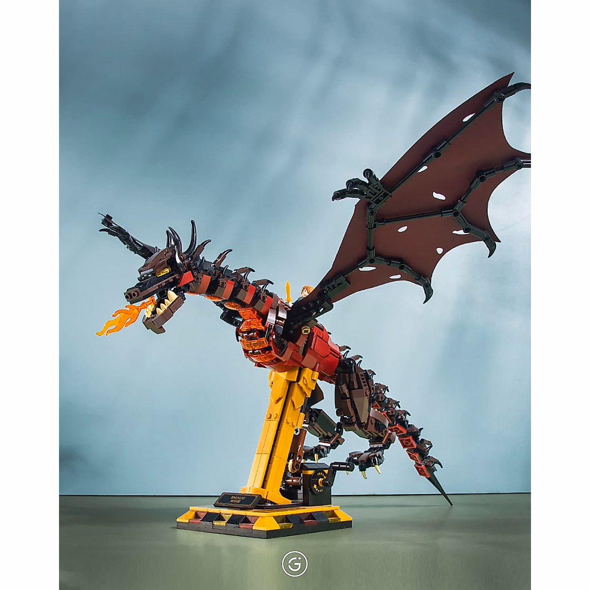 Givenni Fire Dragon Building Set with Display Stand - Smaug 1359 PCS Construction Building Bricks Model for Teen and Adults（New 2024）