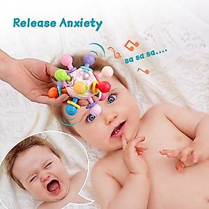 Baby Teething Toys for Babies 0-12 Months, Baby Essentials Rattles Newborn Infant Toys with Convenient Lanyard, 12 Silicone Ball Rotatable Baby Rattle Infant Toy Gift for Newborn Birthday Christmas