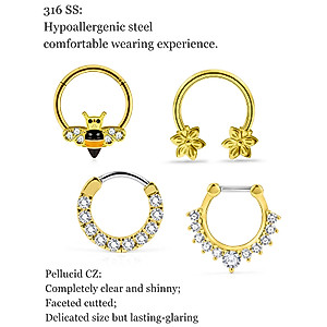 Msndnkwo 16G Septum Ring for Women Men 316L Surgical Stainless Steel Septum Jewelry Nipple Rings Nose Ring Seamless Hinged Segment Clicker CZ Daith Rook Helix Tragus Cartilage Piercing Jewelry