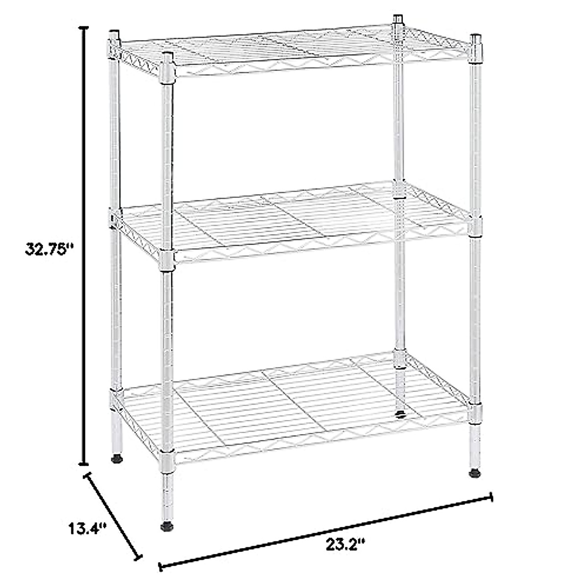 Amazon Basics 3-Shelf Adjustable, Heavy Duty Storage Shelving Unit on 4'' Wheel Casters, Metal Organizer Wire Rack, Chrome, 23.2"L x 13.4"W x 32.75"H