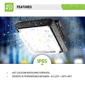 ASD Bronze LED Canopy Light with Motion Sensor 55W 7305Lm 4000K Dimmable IP65 Outdoor Ceiling Lights with J-Box - Carport Light Fixture - Gas Station and Garage Light - LED Parking Lot Light UL & DLC