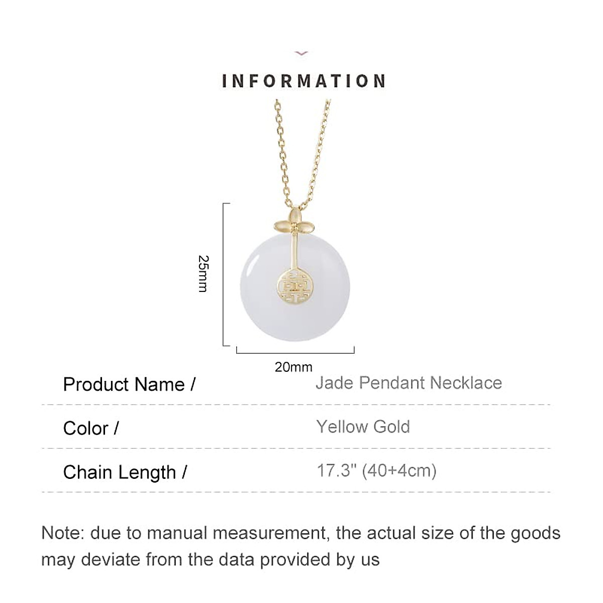 AMINKINA 14K Chrysoberyl Pendant Necklace, White Jade Pendant Necklace, Mother's Day, Birthday Gift for Mother, Wife (White jade, 14K)