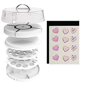 Crazy Chef Cake and Cupcake Carrier With Handle - Pie Carrier Deviled Egg Tray and Collapsible cupcake holder-Cookie Holiday Party Platter With Two Free Non Stick Baking Sheets