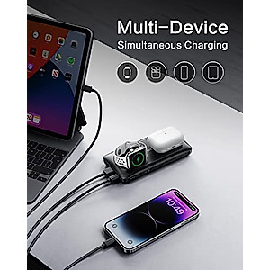 VRURC Wireless Portable Charger, 10000mAh Magnetic Power Bank, 3 in 1 Charger, 22.5W Fast Charing Battery Pack, 3 inputs 4 outputs Compatible with iPhone 15/14/13, iWatch 8/7/6, AirPods Pro/2 - Black