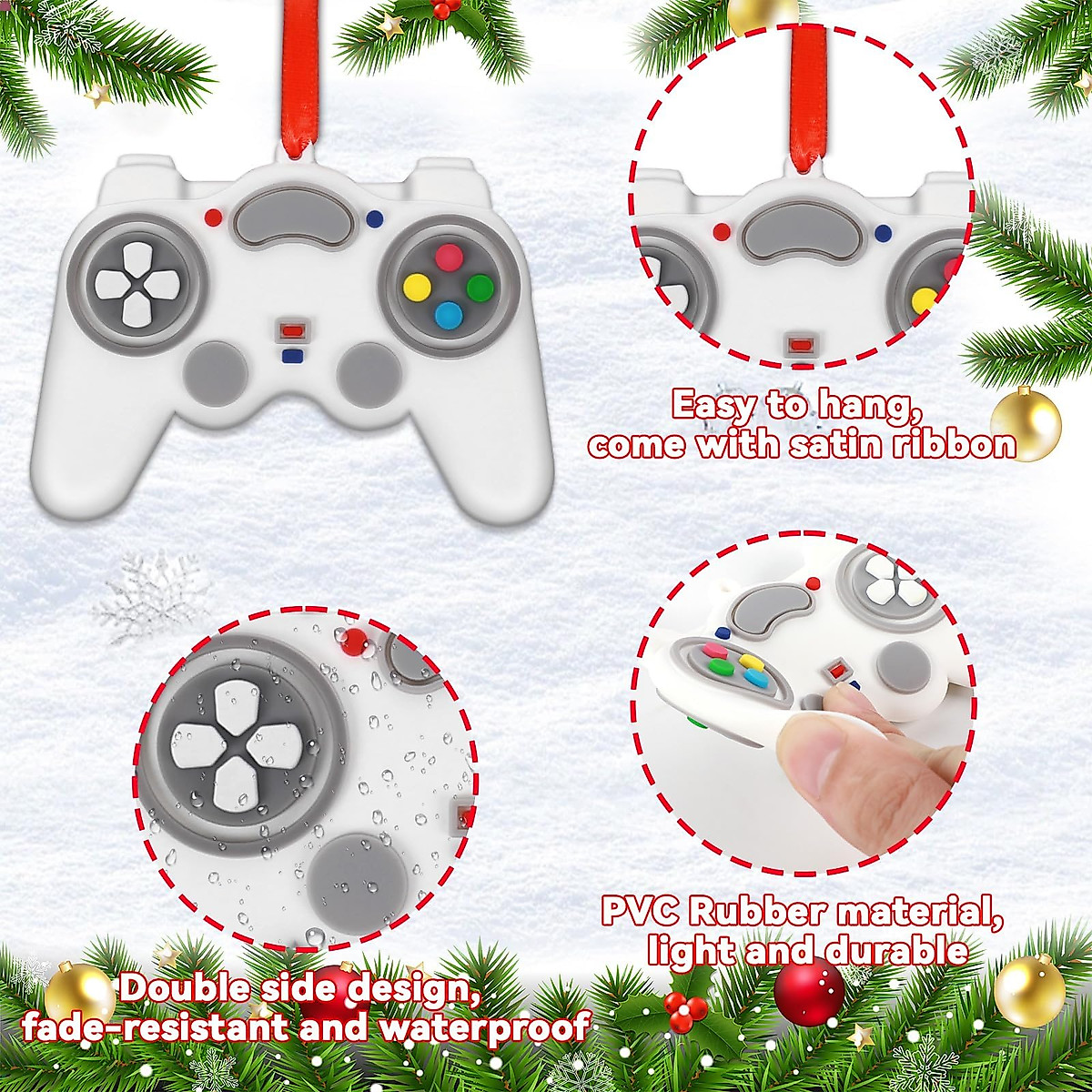 2024 Video Game Christmas Ornaments Personalized Video Game Controller Ornament for Gamer Lovers Customized Handwritten Christmas Tree Hanging Ornament Gifts Reusable PVC Rubber First Keepsake 2PC