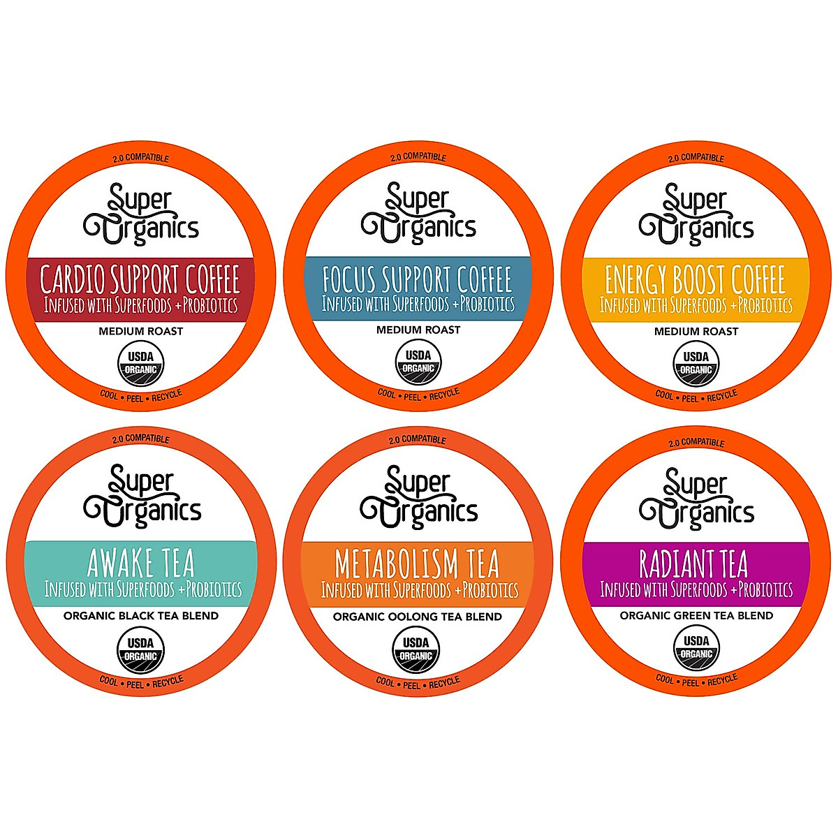 Super Organics 6 Piece Coffee & Tea Variety Pack, 60 Count