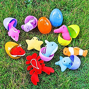 Hamsoo 30 Mini Stuffed Sea Creatures Toys - Carnival Prizes, Claw Machine, Goody Bags, Easter Eggs, Ocean Party Favors & Plush Keychains