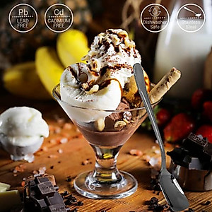 GLASIA Set of 6 Glass Ice Cream Bowls and 6 Stainless Steel Spoons | Small Dessert Cups for Parfait Sundae Snacks Fruit | Mini Footed Trifle Tasters with Spoon | Lead-Free Glass Dessert Serving Dishes