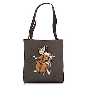 Musician Cat Playing Cello Violin Music Cats Lover Funny Tote Bag