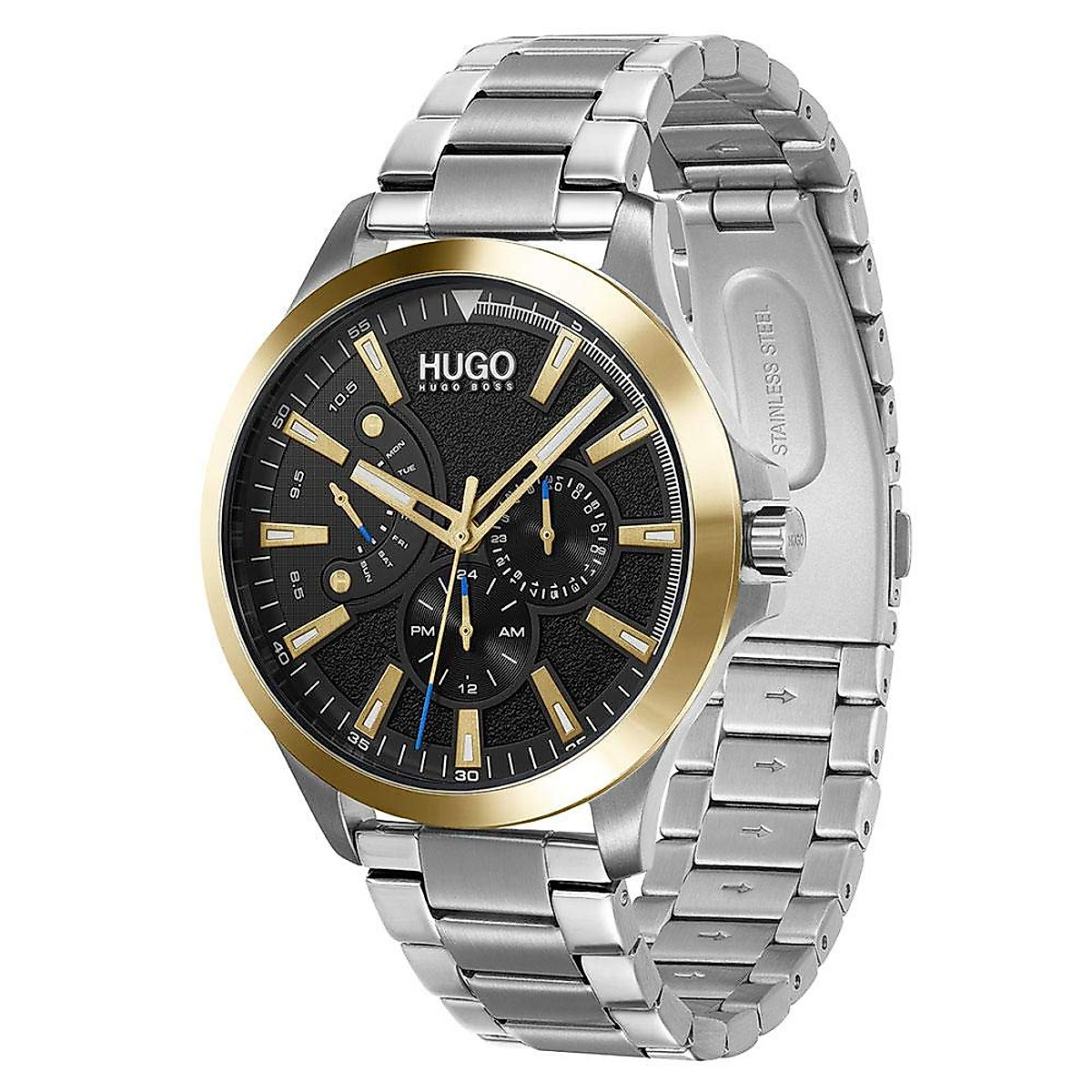 HUGO #LEAP Men's Multifunction Stainless Steel and Link Bracelet Casual Watch, Color: Silver (Model: 1530174)