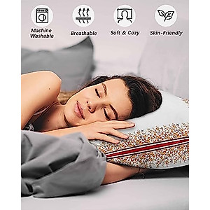 Edwiinsa Fall Leaves Pillow Covers King Standard Set of 2 Bed Pillow, Red Lace Farmhouse Rustic Maple Leaf Plush Soft Comfort for Hair/Skin Cooling Pillowcases with Envelop Closure 20''x36''