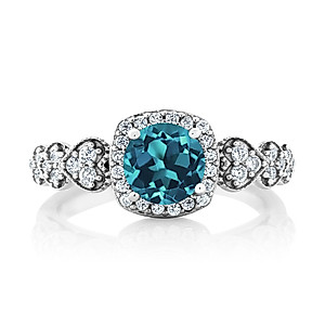 Gem Stone King 925 Sterling Silver London Blue Topaz Engagement Ring For Women (1.07 Cttw, Gemstone Birthstone, Available In Size 5, 6, 7, 8, 9)